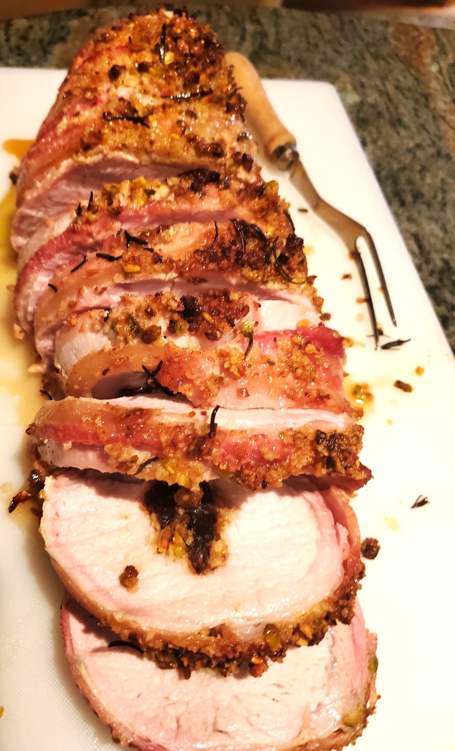 Pistachio Prune Pork Wrapped In Bacon - Cook with Cindy - Food, Fun ...